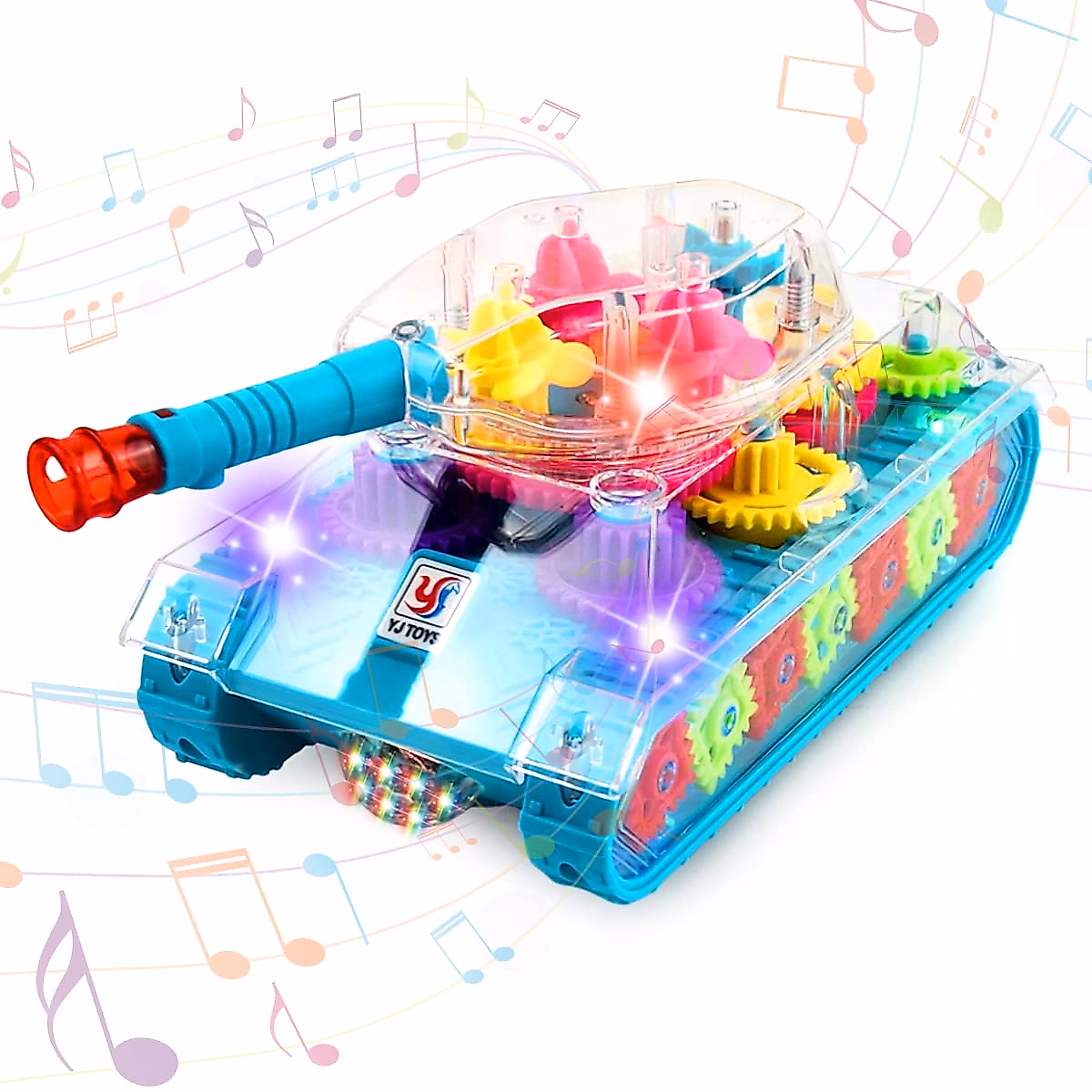 Playee Light Up Transparent Toy Tank – Baby Toys with Music and Lights – 8” Battery Operated Toddler Toys – Sensory Toys for Boys and Girls – Baby Boy Toys for Endless Fun