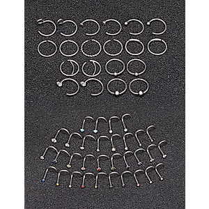 Boernfnso 18G Nose Rings for Women Surgical Steel Nose Rings Hoops Nose Piercing Jewelry,Screw Nose Rings, Corkscrew Nose Ring Studs,Opal Nose Ring CZ Screw Nose Studs，Cute Nose Rings,Silver