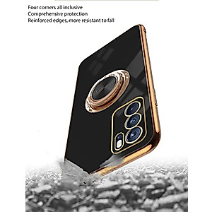 Compatible with Oppo Reno 6 Pro Case Silicone Shockproof Phone Cases for Oppo Reno 6 Pro 5G Anti-Scratch Cute Protective Case with Ring (Black, Oppo Reno 6 Pro 5G)