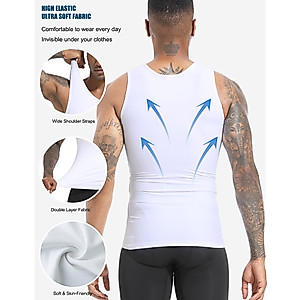 Mens Slimming Body Shaper Vest, Gynecomastia Compression Shirt Shapewear, Abs Abdomen Undershirts, Tummy Control Tank Top White
