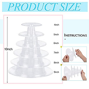 Juexica 6 Tiers Round Macaron Tower Stand 2 Pieces Plastic Cake Display Rack Macaron Display Wedding Cupcake Stand Food Serving Stands Clear Dessert Stands for Wedding Baby Shower Birthday Decor