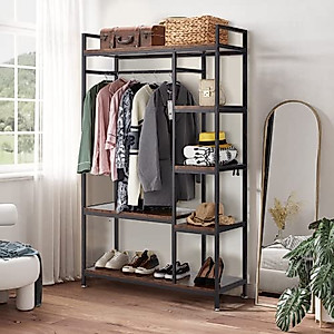 JOMMED Clothing Rack with Shelves Free Standing Closet with Shelves and Hanging Rod, Industrial Clothing Rack for Bedroom