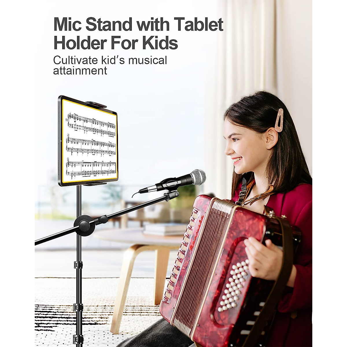 elitehood Floor Tablet Stand & Boom Mic Stand, 68in Height Adjustable iPad Holder Stand, Portable Tripod Microphone Stand for Singing, Compatible with iPad Pro Air Mini and 4-12.9’’ Phones & Tablets