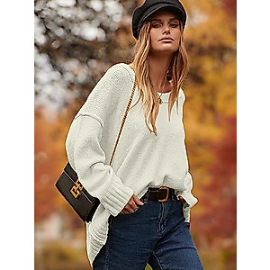ANRABESS Women's Oversized Sweater Casual Off Shoulder Scoop Neck Long Batwing Sleeve Knit Baggy Slouchy Pullover Tunic Jumper Cute Warm Fall Winter Outfits Tops 38CH9-mibai-S