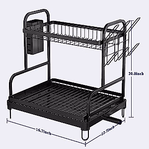 Kitsure Dish Drying Rack - Multipurpose 2-Tier Dish Rack, Dish Drainers for Kitchen Counter, Large-Capacity Dish Dryer, Kitchen Drying Rack for Dishes w/Cutlery Holder 4064GY