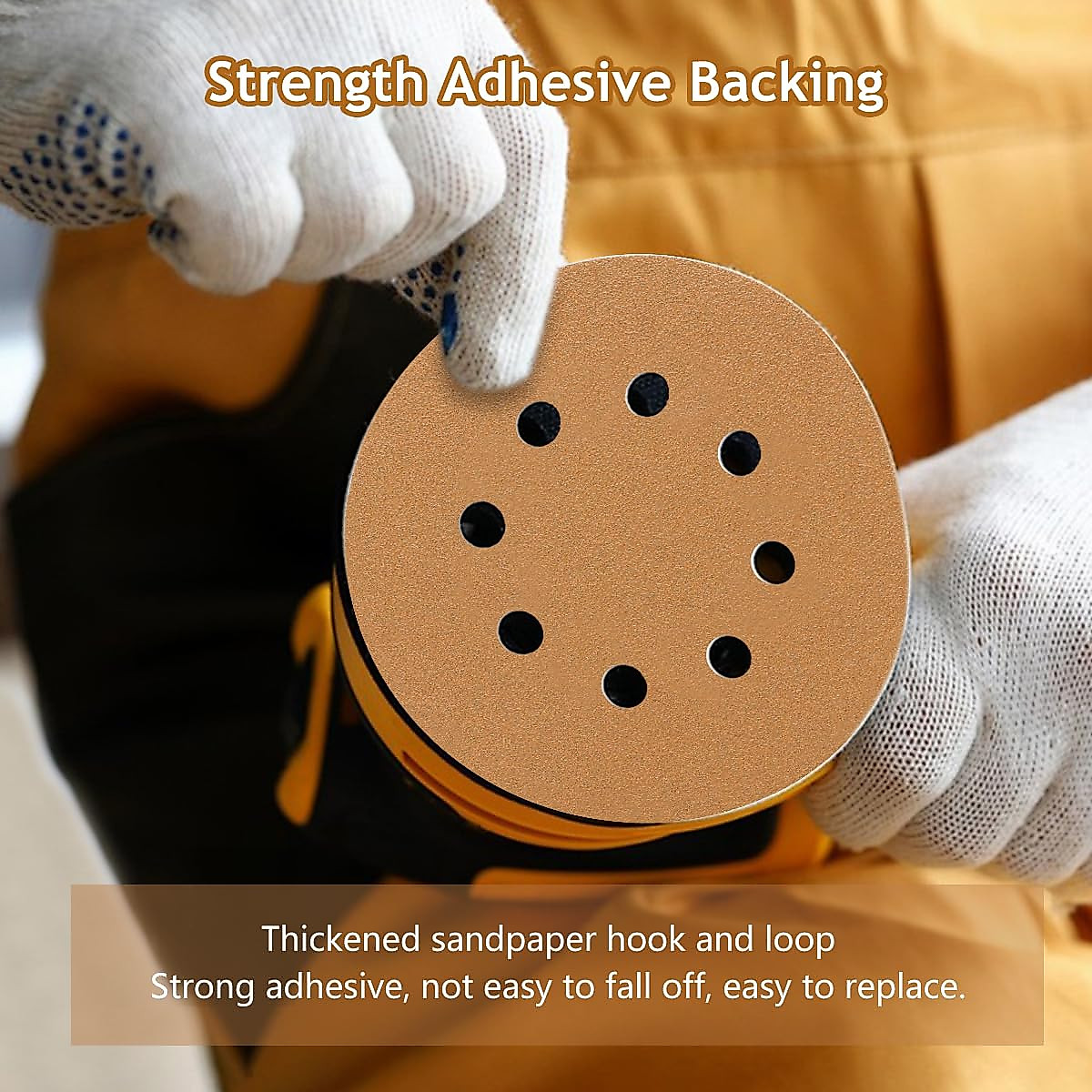 SUPBICCO 50 PCS 5 Inch 8 Hole Sanding Discs Hook and Loop, 60 80 120 220 320 Assorted Grits Sand Paper Disc for Random Orbital Sander, Gold Sandpaper Pads for Automotive and Woodworking