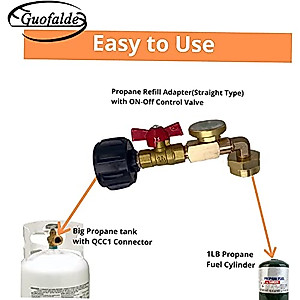 GUOFALDE QCC1 Propane Refill Elbow Adapter with Gauge and ON-Off Control Valve, 90 Degree Pressure Adapter, for 1LB Propane Tank to Be Refilled Gas from 5~40 LB Propane Tank