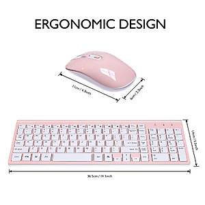 Pink Wireless Keyboard and Mouse Combo, cimetech Compact Full Size Pink Wireless Keyboard and Mouse Set 2.4G Ultra-Thin Sleek Design for Windows, Computer, Desktop, PC, Notebook, Laptop-(Pink)