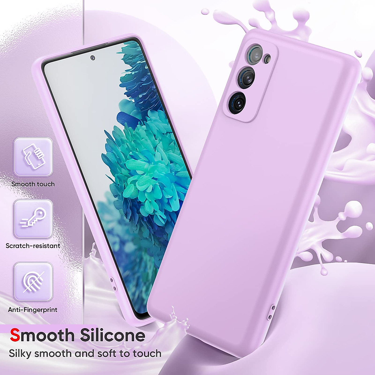 LeYi for Galaxy S20 FE Case, Phone Case Samsung S20 FE 5G with [2 Pack] Tempered Glass Screen Protector for Women Men, Liquid Silicone Soft Microfiber Liner Cover Case for Galaxy S20 FE, Purple