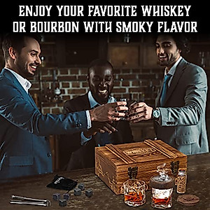 Whiskey Gift Set, 13 pcs Wooden Smoker + Old Fashioned Glasses - 2 pcs, in Wooden Box with Wood Chips, Whiskey Stones 6 pcs Included - Gift for Men (Torch Not Included)
