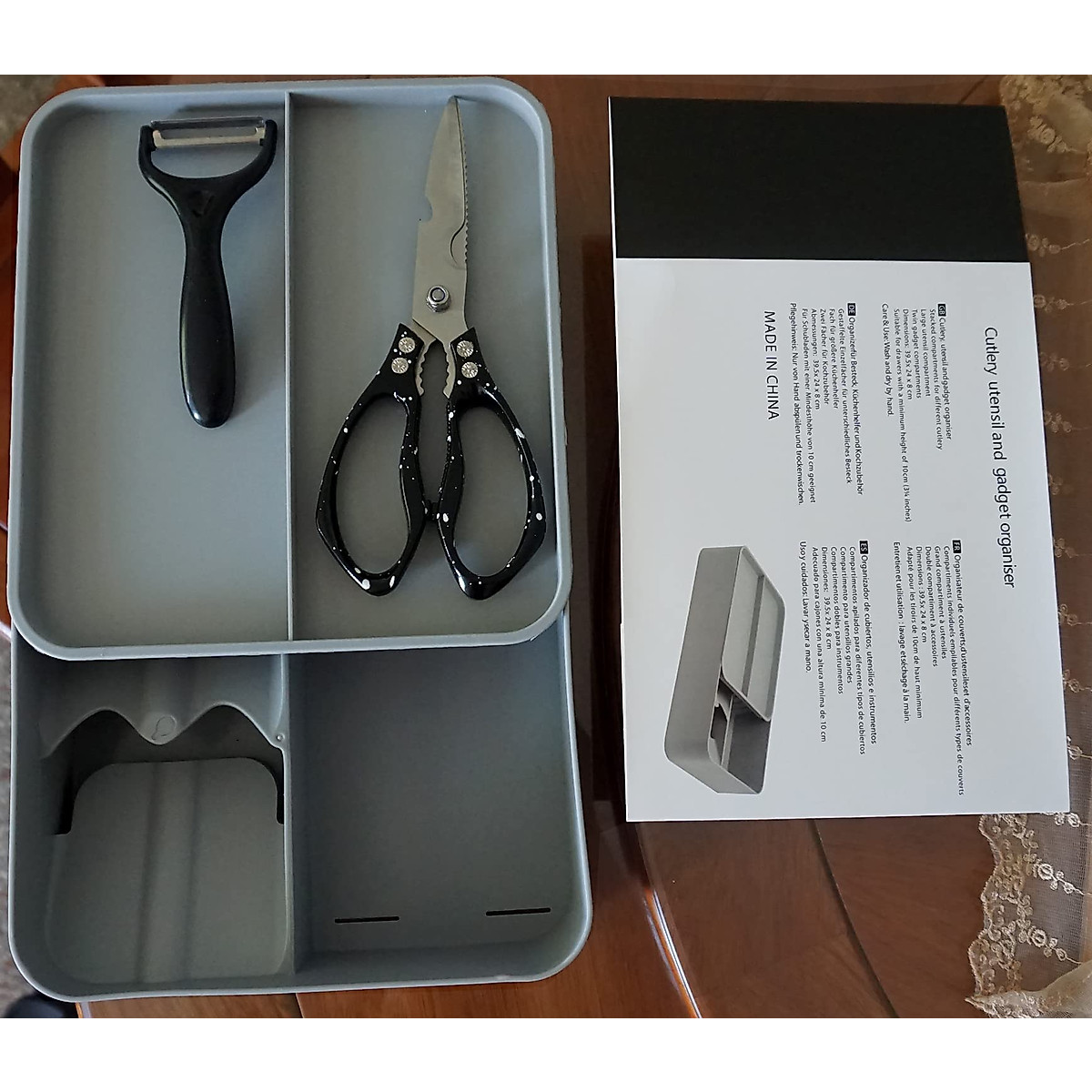 Toosbuc Kitchen Utensil Drawer Organizer 2-Tier Tray knife holder drawer & Silverware Flatware Cutlery Organizer Tray (Stackable-grey)