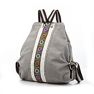 Goodhan Women Canvas Backpack Daypack Casual Shoulder Bag, Vintage Heavy-duty Anti-theft Travel Backpack, Light Grey