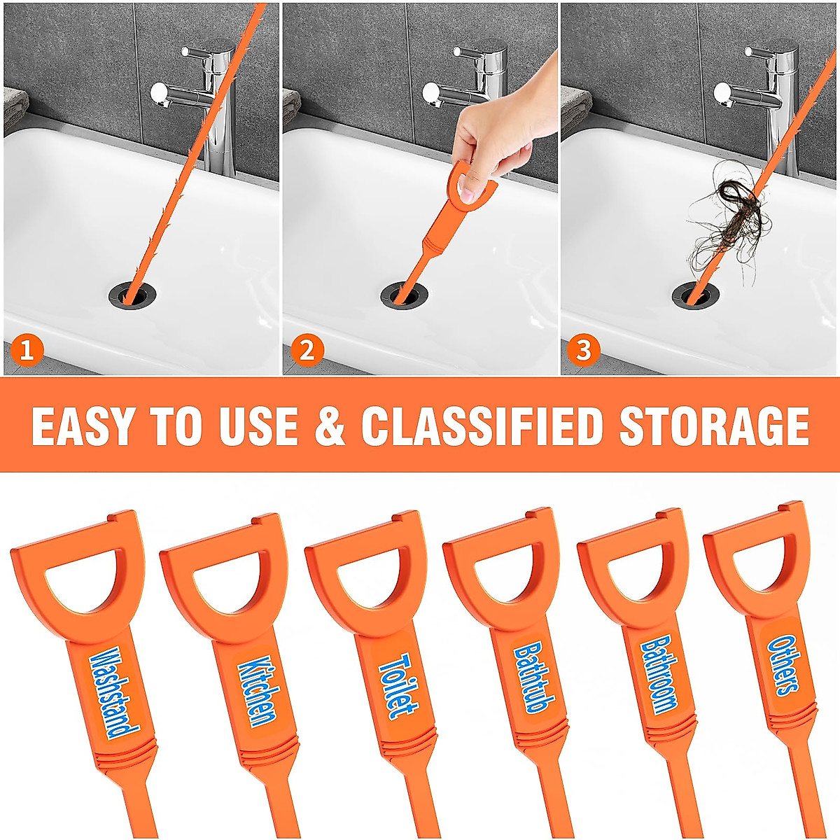 reliahom 10 Pack 27inch Long Drain Clog Remover, Drain Snake Clog Remover Tool Drain Cleaner Hair Clog Remover Sink Snake Drain Hair Catcher for Shower Kitchen Sink Bathroom Tub Sewer