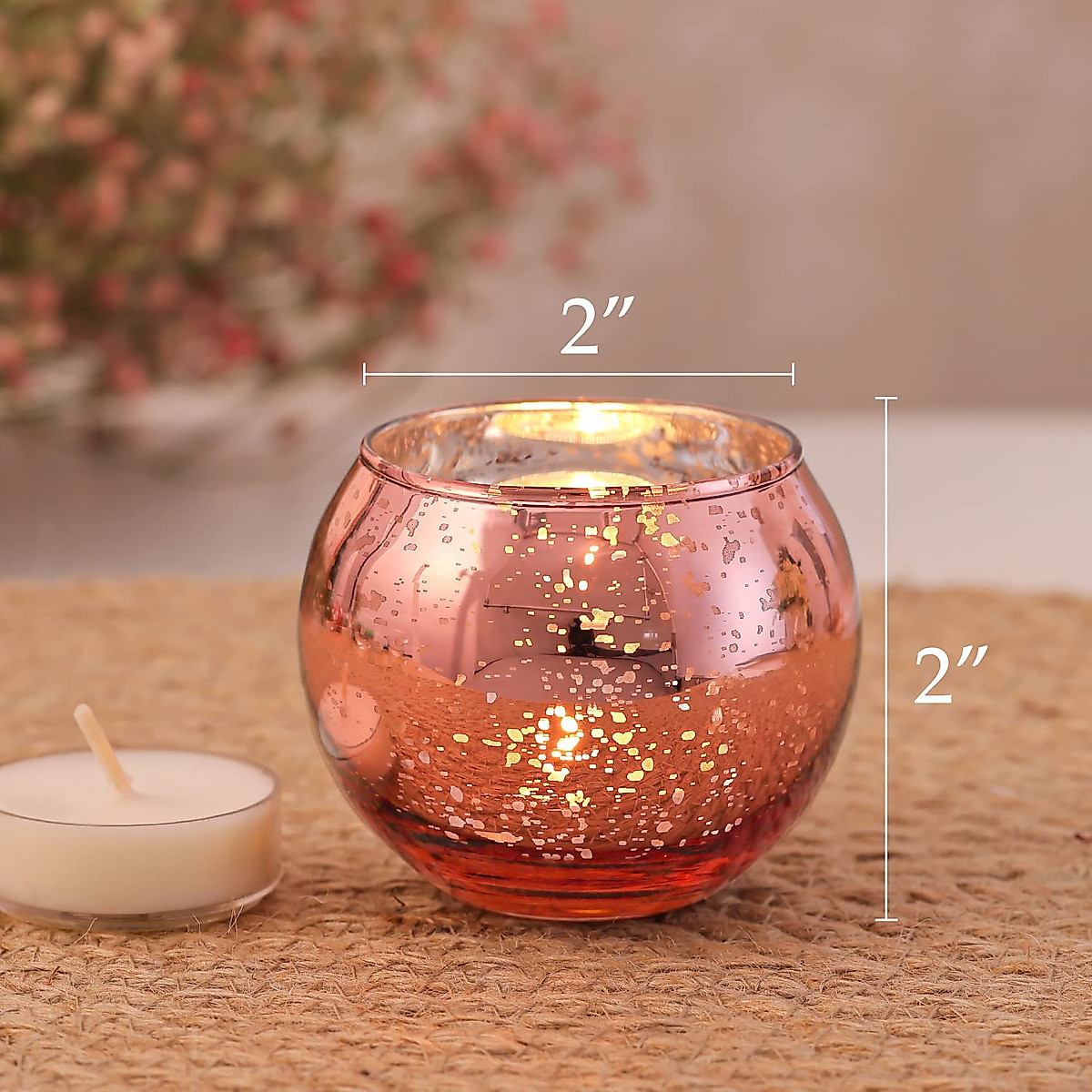 Volens 24PCS Rose Gold Votive Candle Holders for Table Centerpieces, Round Mercury Glass Candle Holders Bulk for Wedding, Bridal Shower, Birthday, Home, and Anniversary Decorations