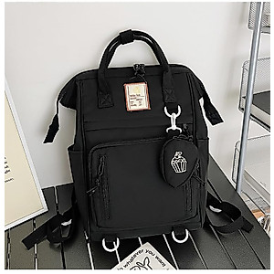 DEEPWIN Kawaii Backpack With Cute Accessories Nylon Shoulder Crossbody Backpack With Small Wallet Accessories (BLACK)