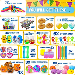 70 Pcs Party Favors for Kids 3-5 4-8 8-12 Treasure Chest Carnival Prizes Box Toys for Classroom, Pinata Filler Goodie Bag Stuffers for Birthday Party, Bulk Small Fidget Toys Pack for Boys Girls