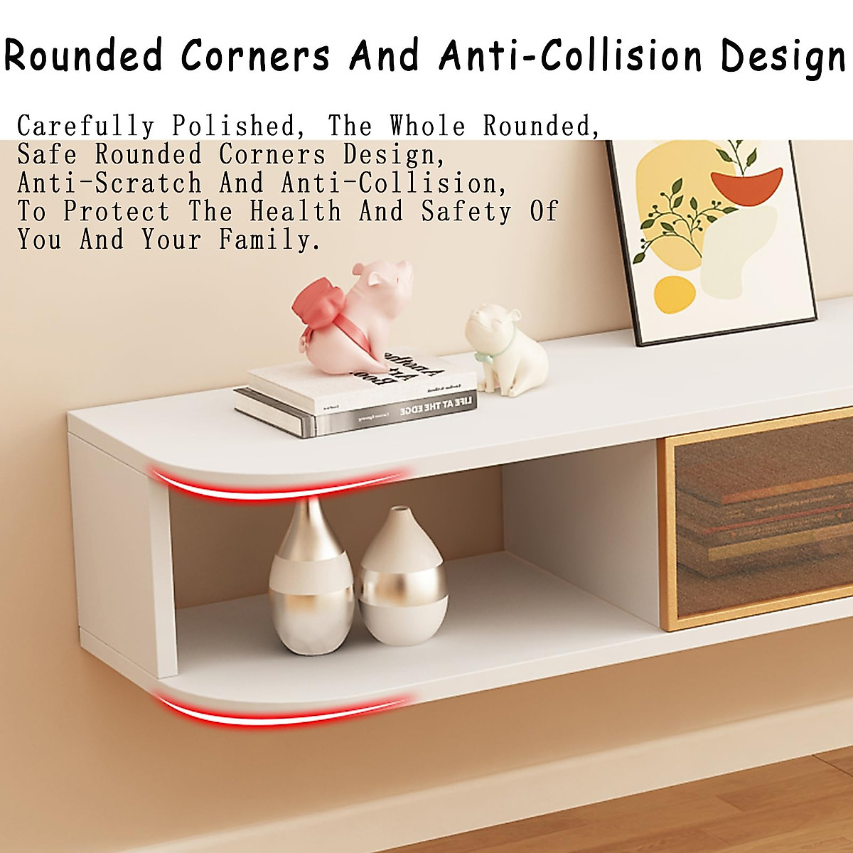 NENAGGE TV Stand, Media Storage Cabinet, Floating, Wall Unit, Entertainment Center, Mid Century Modern TV Console, Under TV, with Open Shelves, for Living Room, Bedroom,Black,L