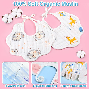 10PCS Muslin Baby Bibs for Girls Boys Unisex Adjustable Newborn Teething Drool Bibs for Baby Boy Girl Soft & Absorbent Infant Toddler Bibs 0-6 Months Baby Bandana Bibs for Boys Girls Baby Shower Gifts