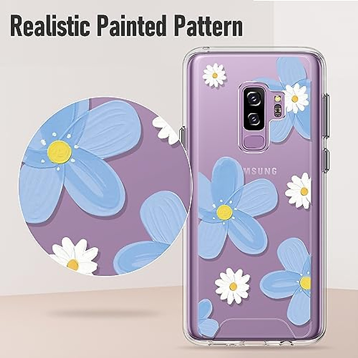 Rayboen for Galaxy S9 Plus Case, Floral Pattern Shockproof Protection Phone Cover, Silicone Protector Funda para Samsung S9 Plus Transparent Flexible Sleek Durable Case