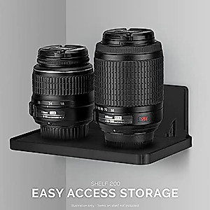 BRAINWAVZ Screwless Extra Wide Floating Shelf Mount for Security Cameras Baby Monitors Speakers Plants Toys & More, Universal Holder Strong Adhesive Easy to Install, 6.7” x 4.1 (SHELF200-Black)