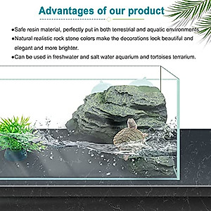 Tfwadmx Turtle Basking Platform Tortoise Dock Resin Resting Rock Aquatic Habitat Accessories Aquarium Landscape Decoration for Frogs, Newts, Salamanders, Reptiles(L)