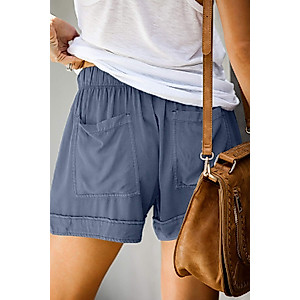 QACOHU Womens Summer Shorts Comfy Drawstring Casual Elastic Waist Pocketed Shorts Dusty Blue XL Women Linen Pants