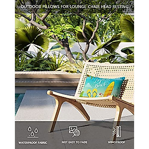 Recliner Head Pillow Ledge Loungers Chair Pillows with Insert Summer Beach Surfboard Cartoon Palm Tree Lumbar Pillow with Adjustable Strap Outdoor Waterproof Patio Pillows for Beach Pool, 2 PCS