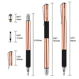 Mixoo 2-in-1 Precision Disc & Fiber Stylus with Replaceable Tips for Capacitive Touch Screen Devices (Black/Rose Gold)