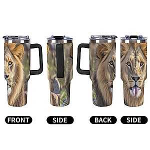 FZQVSGW Lion Sticks Out Tongue 40 Oz Tumbler with Handle And Straw Stainless Steel Vacuum Insulated Tumblers Reusable Keep Drinks Cold Coffee Cup Holder Friendly Gifts for Women Men Car Gym Travel