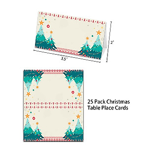 Christmas Table Place Cards, Xmas Blank Seating Place Card for Table, 25 Pack Buffet Food Tent Labels, Double Design Name Cards, Scored for Easy Folding, Christmas Party Decorations(07)