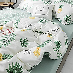 VClife Cotton Sage Green White Duvet Cover Reversible Boho Style Pineapple Herringbone Comforter Set Full Queen Size Bedding Set