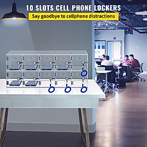 WACTO Acrylic Wall-Mounted Cell Phone Storage Locker with 10 Slots, Door Locks and Keys - Ideal for Office, Classroom, Gym - Clear