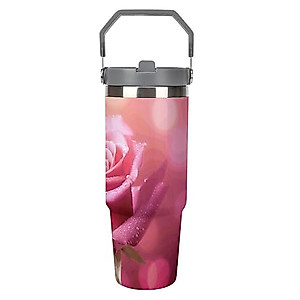 Beautiful Flower Images Tumbler 30oz Large Capacity Car Cup with Handle Fit in Any Car Cup Holder Stainless Steel Leakproof Insulated Coffee Tumblers with Lid And Straw