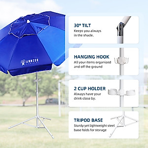 AMMSUN Portable Umbrella with Stand, 6.5ft Sun Shade Umbrella with Stand, Premium Lightweight Standing Umbrella for Sporting Games, Instant Sun Protection Patio Umbrella, Easy to Carry, Blue