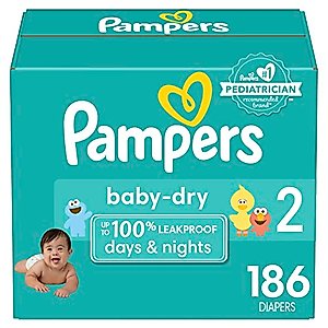 Diapers Size 2, 186 count - Pampers Baby Dry Disposable Diapers