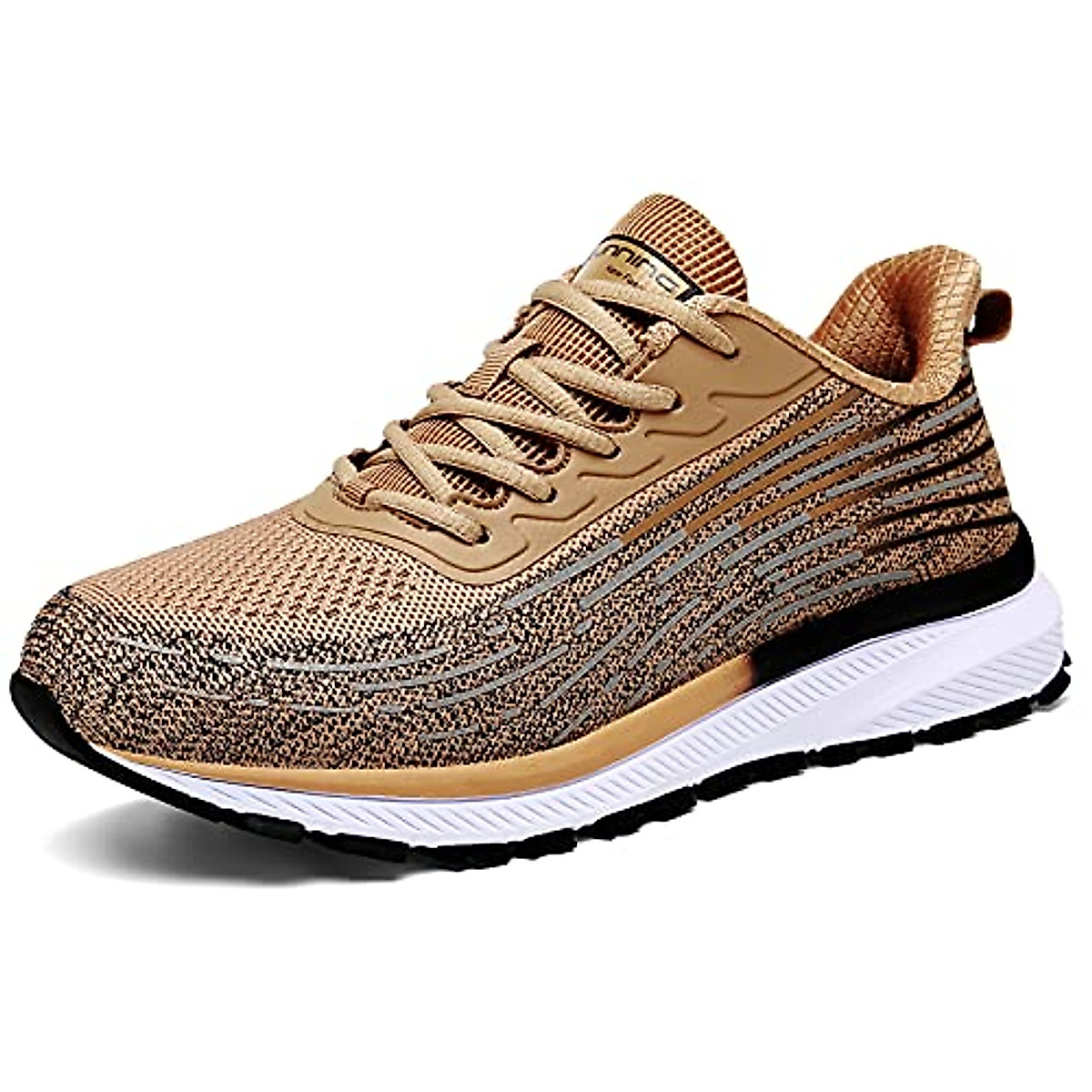 DUORO Mens Road Running Shoes Walking Shoes Lightweight Breathable Non Slip Running Shoes Comfortable Fashion Sneakers for Men (Khaki-3, 8)