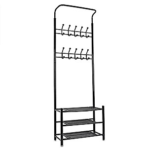 MFCHY Black Shoe Rack Standing Hanging Clothes Home Bedroom Hanger Metal Shoe and Hat Rack Storage Rack