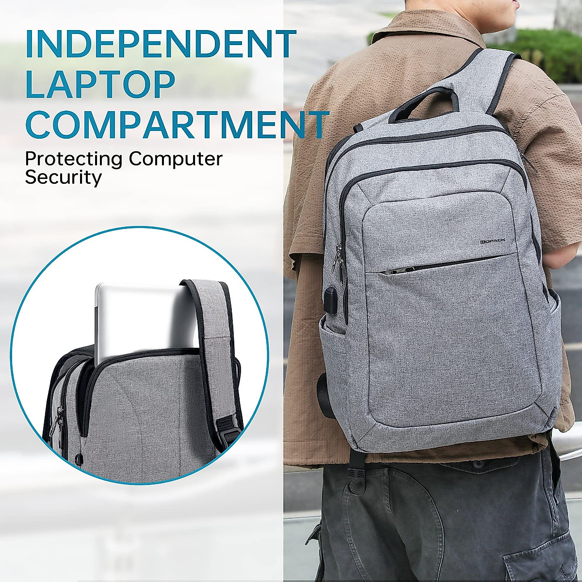 KOPACK Laptop Backpack, 15.6 Inch Slim Anti-Theft Laptop Backpack with USB Charging Port, Functional Travel Business College Commute Backpack, with Multiple Compartments for Men Women High Schoolers