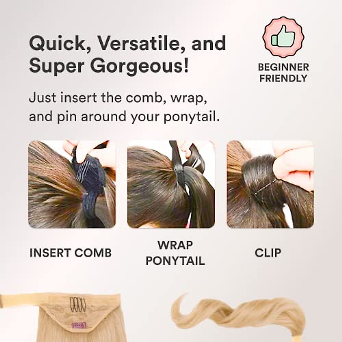 INH Hair Miya Ponytail Extension 26 inch Long Clip in Wrap Around Straight Pony Tail Hairpiece for Women | Synthetic Clip On Faux Piece | Champagne Blonde