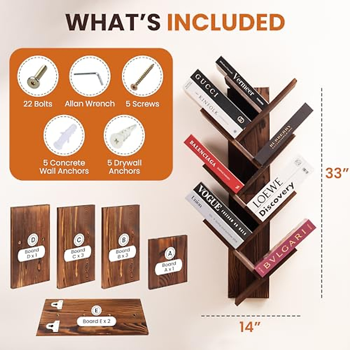 FreshDecor Tree Bookshelf 7-Tier (Brown), FD1011