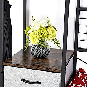 YITAHOME Entryway Hall Tree with 16 Metal Hooks, Coat Rack Stand with Side Shelves, Industrial Coat Rack Shoe Bench with 2 Foldable Drawer, Gray, 70" High
