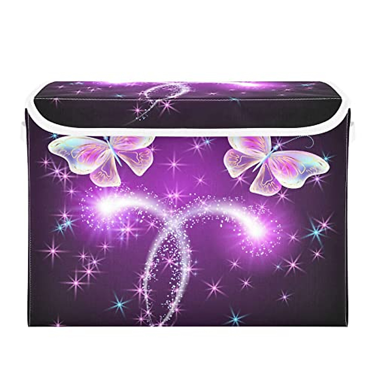 RunningBear Butterflies Firework Star Large Storage Bins with Lid Collapsible Storage Bin Nursery Baskets Foldable Fabric Cube for Closet Shelf Car