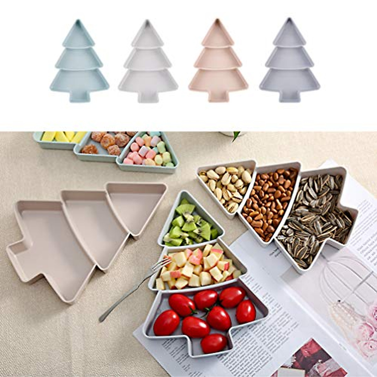 UPKOCH Serving Platter Fruit Dessert Plate Christmas Tree Shape Dinnerware Nuts Snacks Plate Candy Dishes for Christmas Holiday Party(Light Pink)