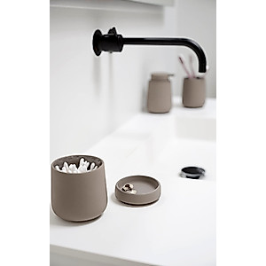 Zone Denmark Nova One Ceramic Storage Box with Lid for Bathroom Utensils such as Cotton Pads & Cotton Buds Diameter 3.3", Height 3.39", Capacity 290 ml,Taupe