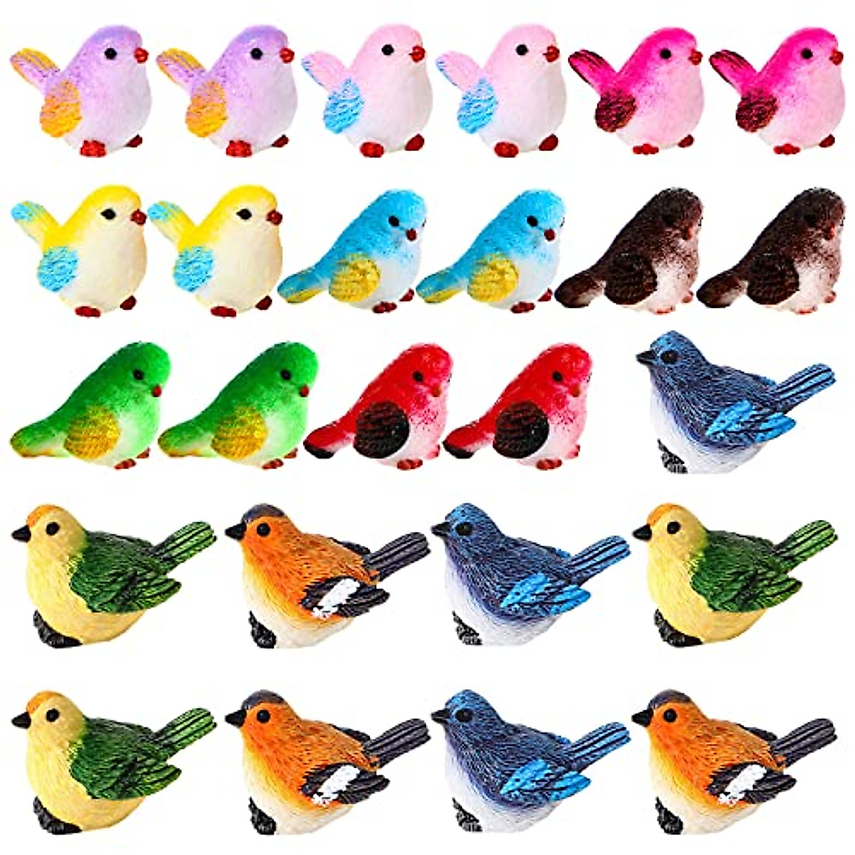 25 Pcs Miniature Bird Figurines Tiny Bird Figurines Mini Fairy Animal Figurines Resin Birds Toy Statues for Garden Micro Landscape Home Terrarium Crafts Cake Cupcake Toppers Dollhouse Decorations