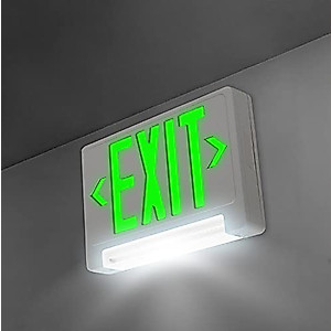 LFI Lights | Compact Combo Green Exit Sign with Emergency Lights | White Housing | All LED | Adjustable Light Bar | Hardwired with Battery Backup | UL Listed | (2 Pack) | COMBOLP-G
