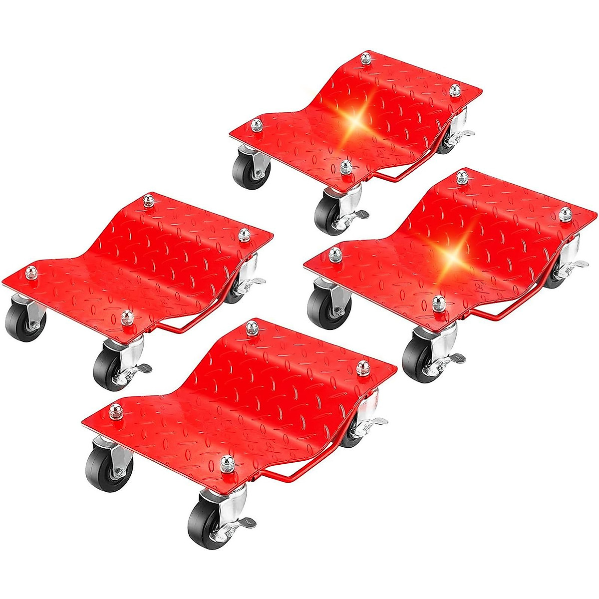 Parts-Diyer Snowmobile Car Tire Repair Tools Wheel Dolly Set of 4 6000lbs Mover, Heavy Duty Vehicle Wheels Dollies Movers Skates Diamond, Red