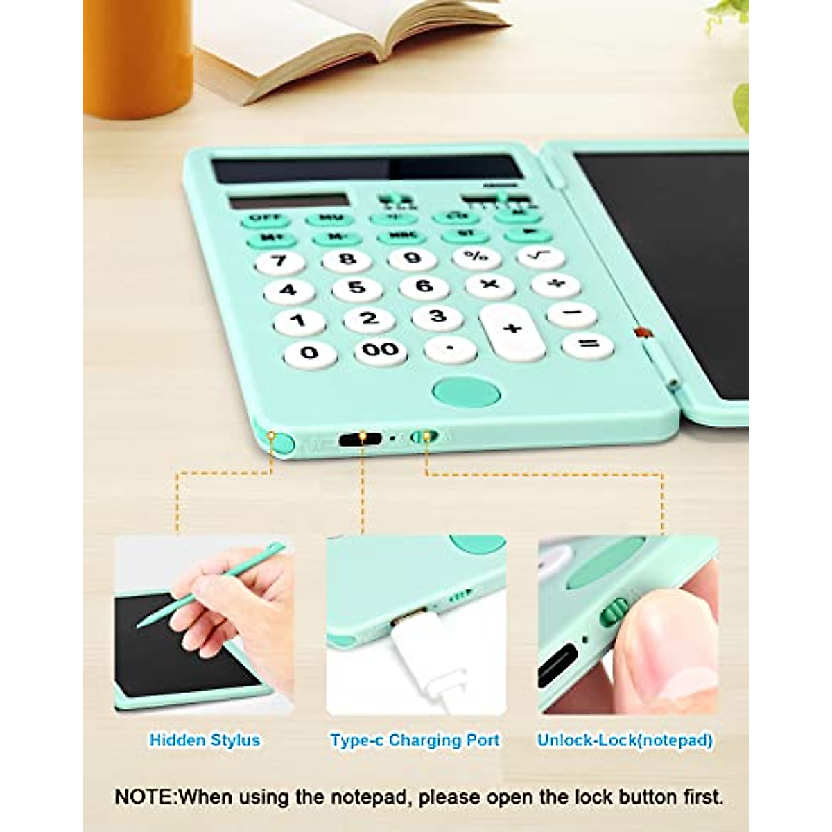 Aucanla Calculator with Notepad,12-Digit Large Display Desk Calculator,Rechargeable and Solar Basic Calculator for Office,School and Business