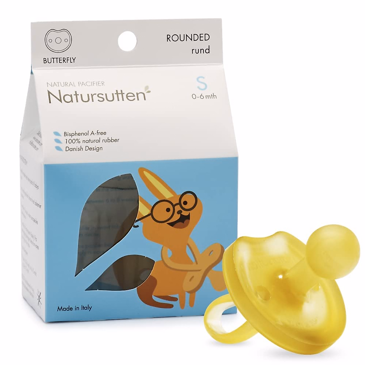 Natursutten Pacifiers 0-6 Months - 1-Pack Butterfly Shield Orthodontic Nipple Natural Rubber Safe & Soft BPA-Free Pacifiers for Breastfeeding Babies - Newborn Pacifiers Made in Italy