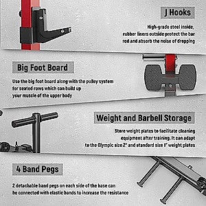 MAJOR LUTIE Power Cage with 230LBS Competition Bumper Plates and Olympic Barbell, PLM03 All-in-One Power Rack with Adjustable Cable Crossover System and Exercise Machine Attachment Red